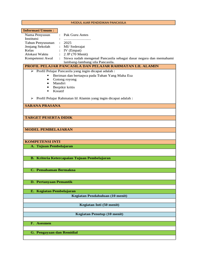 Modul Ajar PPG Template 2025 | PDF