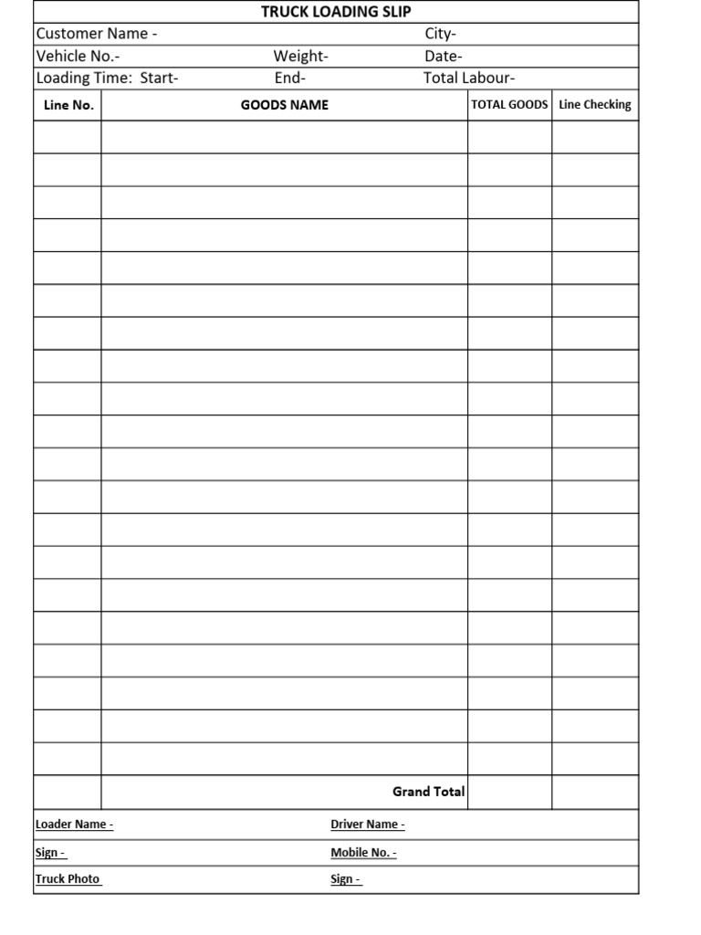 Truck Loading Slip Format | PDF