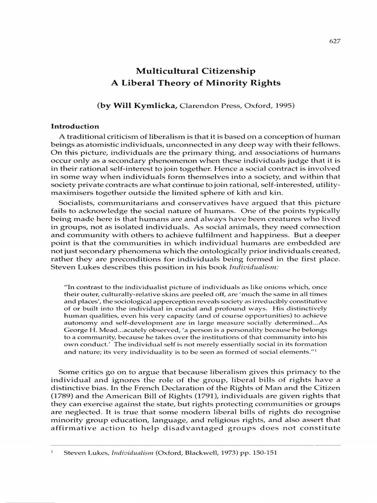 Kymlicka on Multicultural Citizenship | PDF | Liberalism | Minority Group