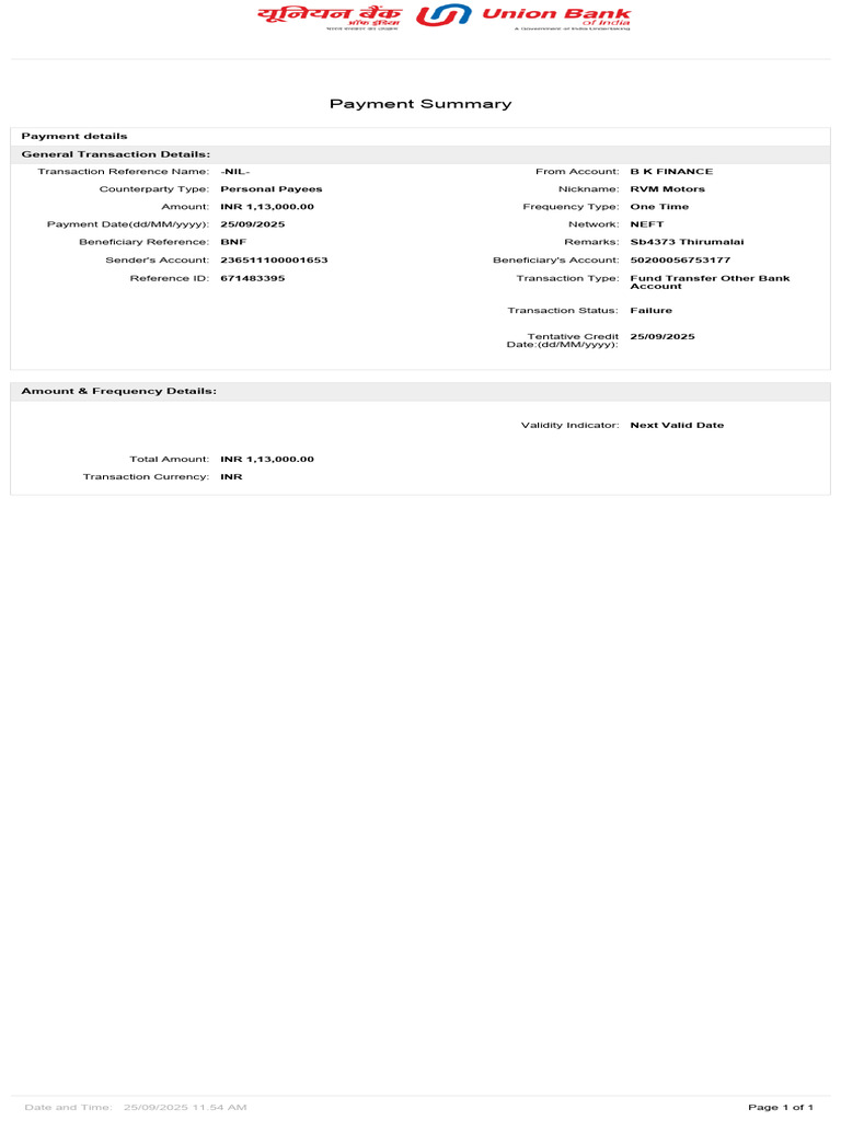 NEFT Fund Transfer Payment Summary | PDF