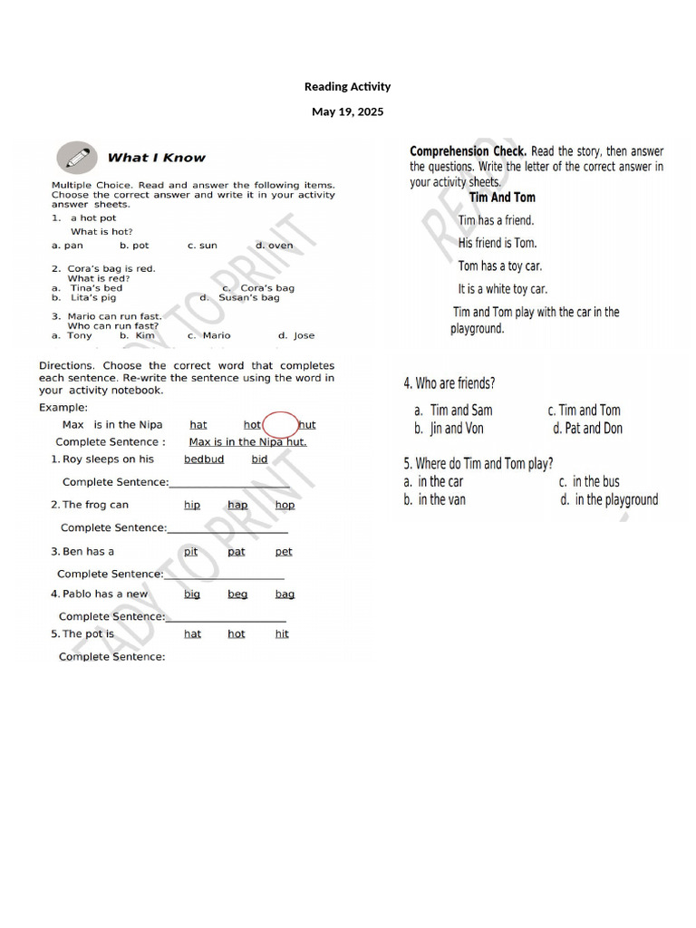 Reading Activity | PDF