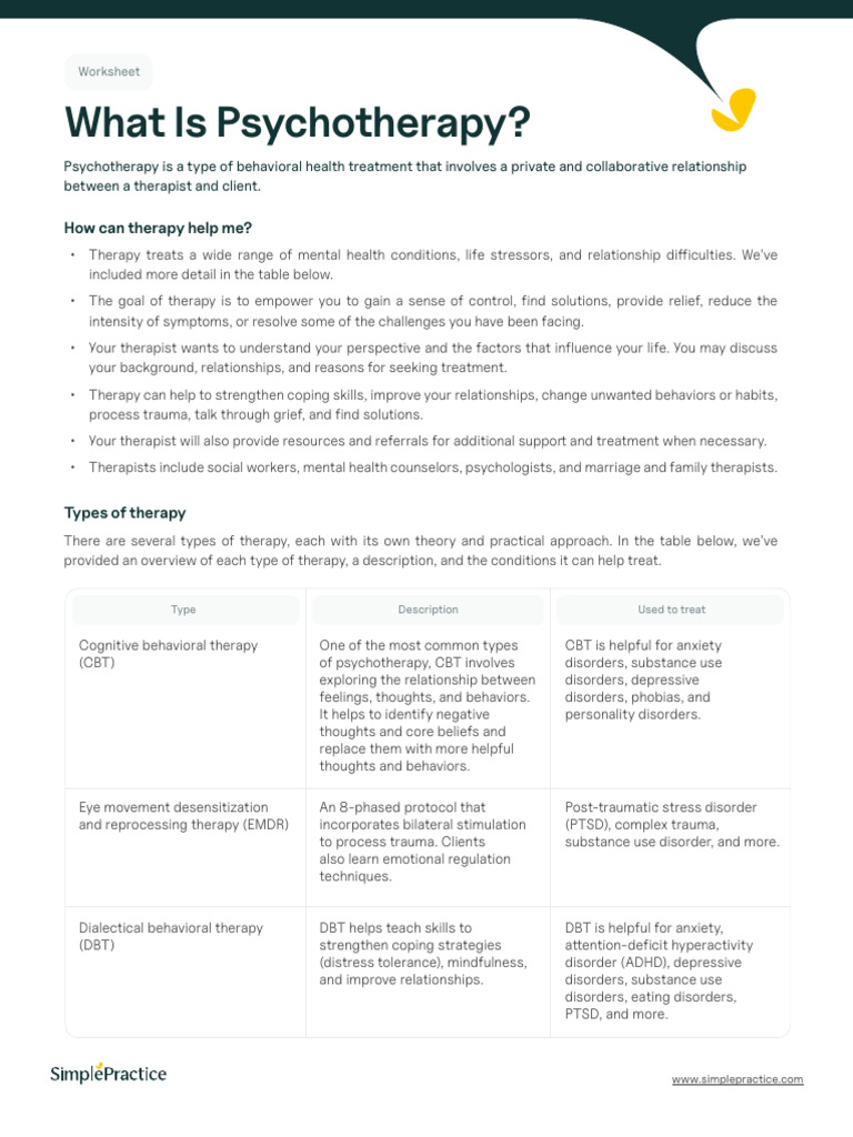 What Is Psychotherapy Worksheet | PDF | Psychotherapy | Dialectical ...