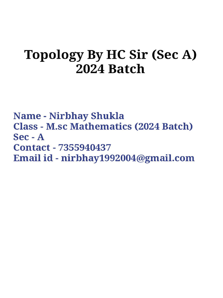 Topology by HC Sir (Nirbhay Shukla) | PDF