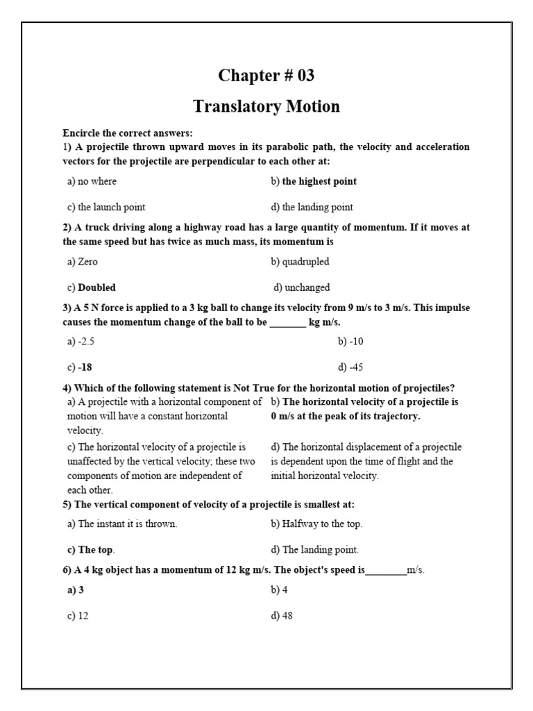FEDERAL PHY-I CH-3 Exercise | PDF | Momentum | Collision
