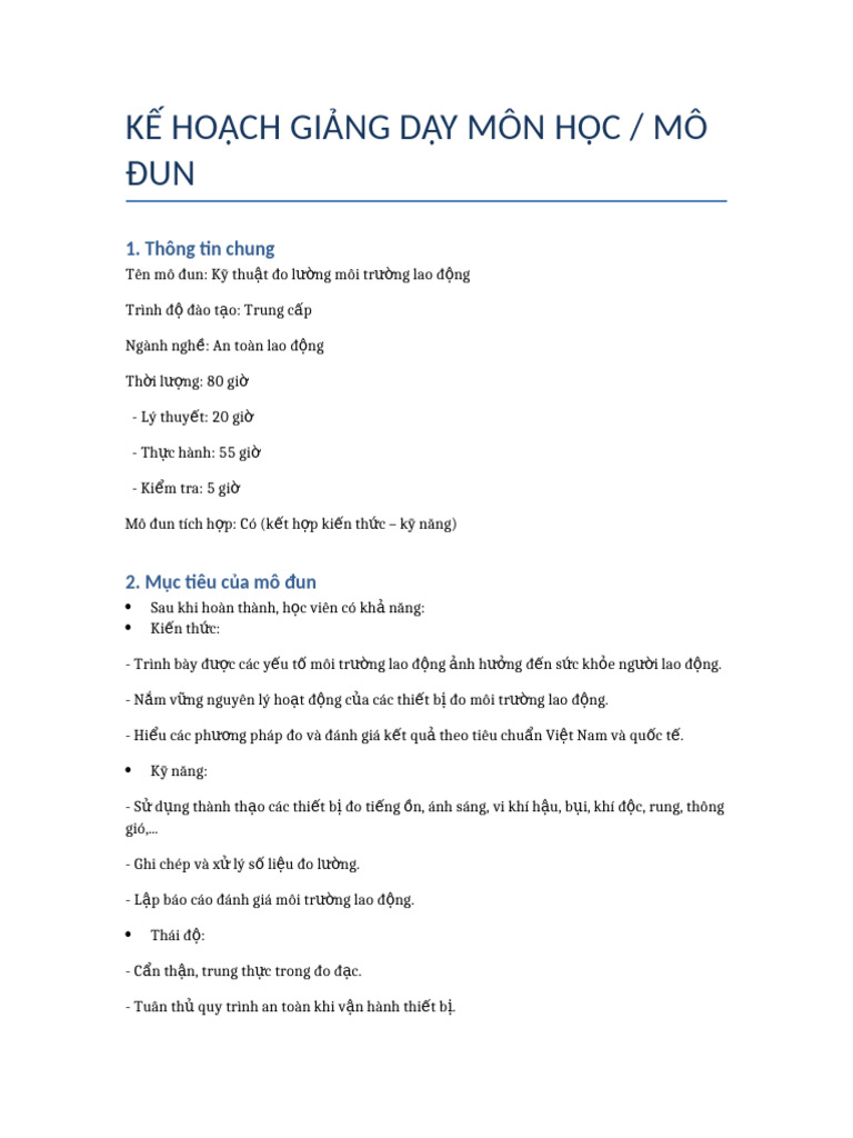 Ke Hoach KT Do Luong MTLD Dieu Chinh | PDF