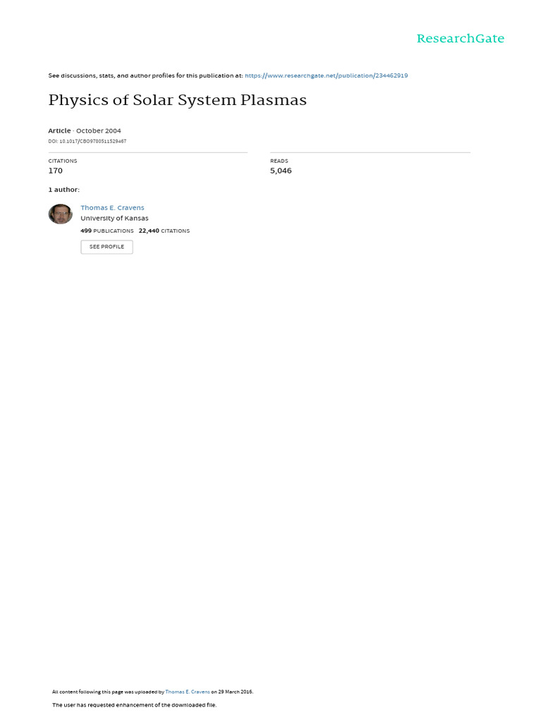 Physics of Solar System Plasmas | PDF | Solar Wind | Magnetohydrodynamics