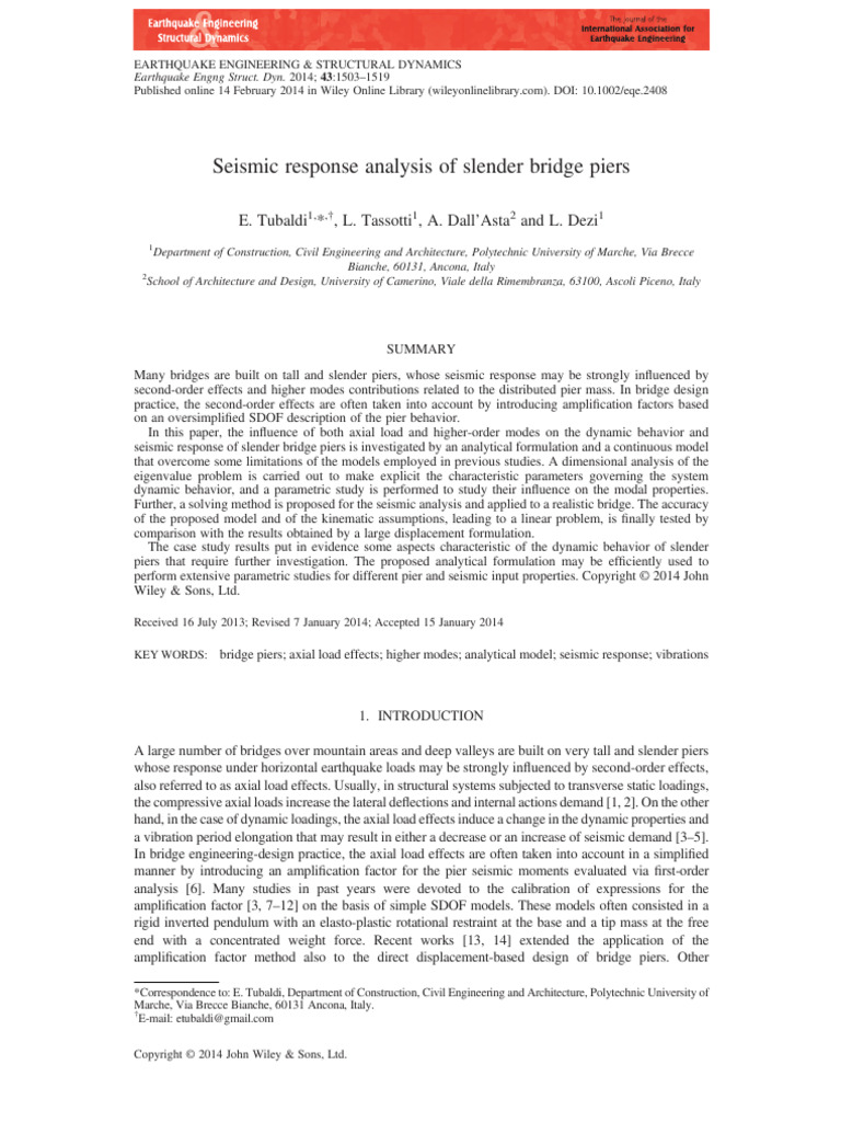 Seismic Response Analysis of Slender Bridge Piers. | PDF | Eigenvalues ...