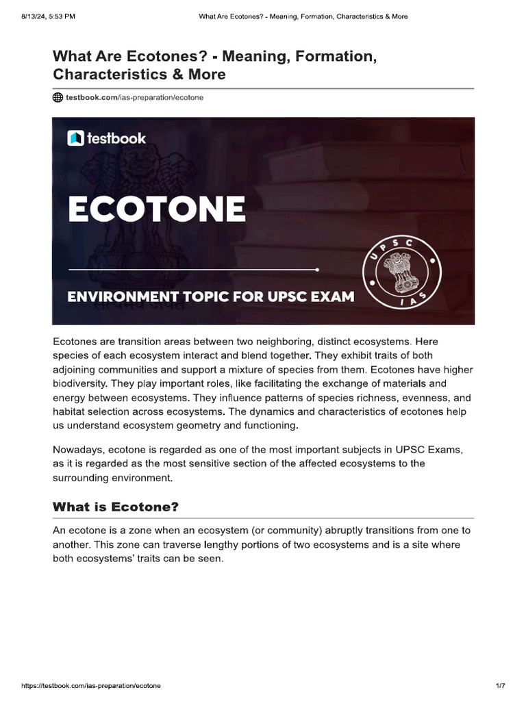 What Are Ecotones - Meaning, Formation, Characteristics & More | PDF