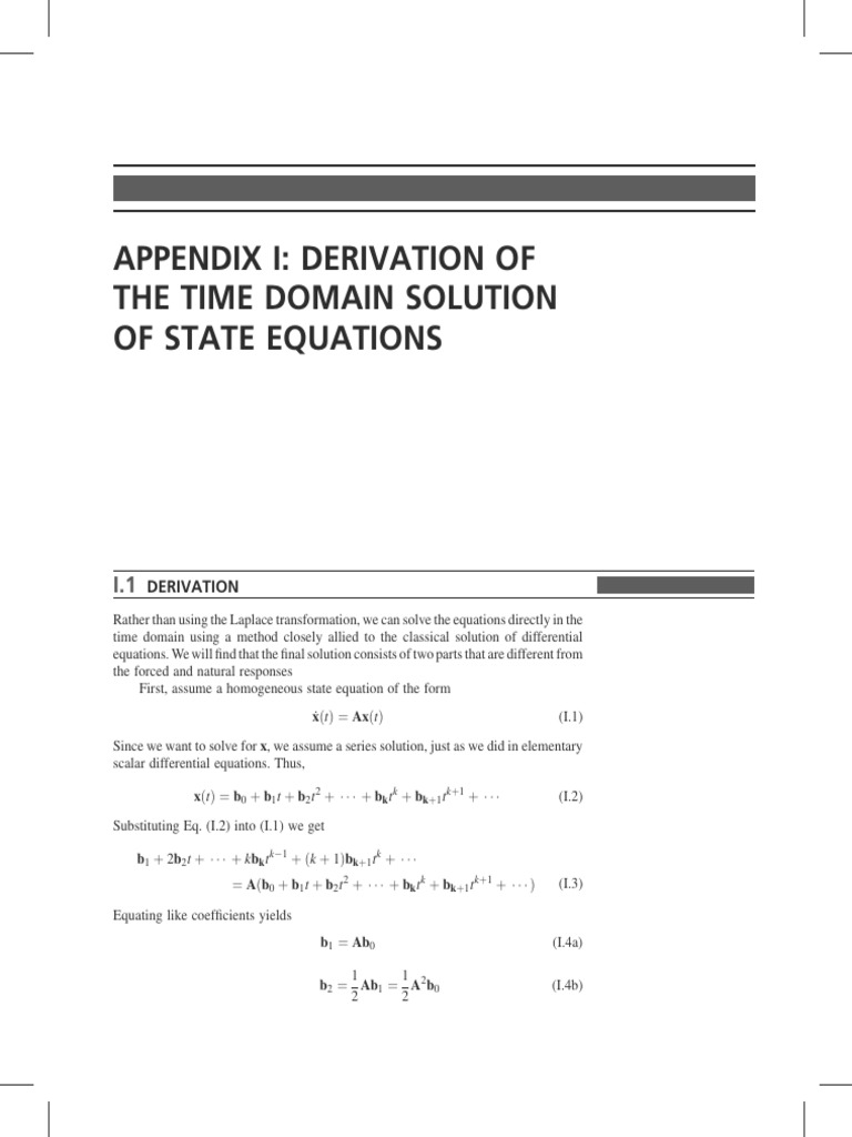 Appendix I - Derivation of The Time Domain Solution of State Equations ...