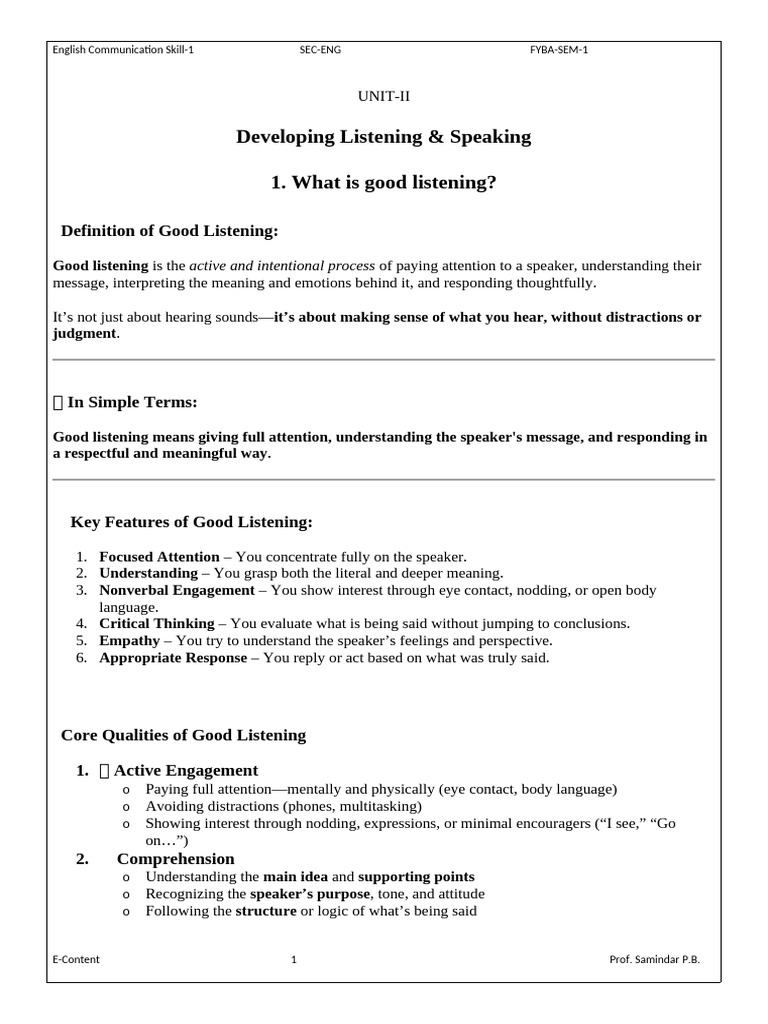 Mastering Good Listening Skills | PDF | Stress (Linguistics ...