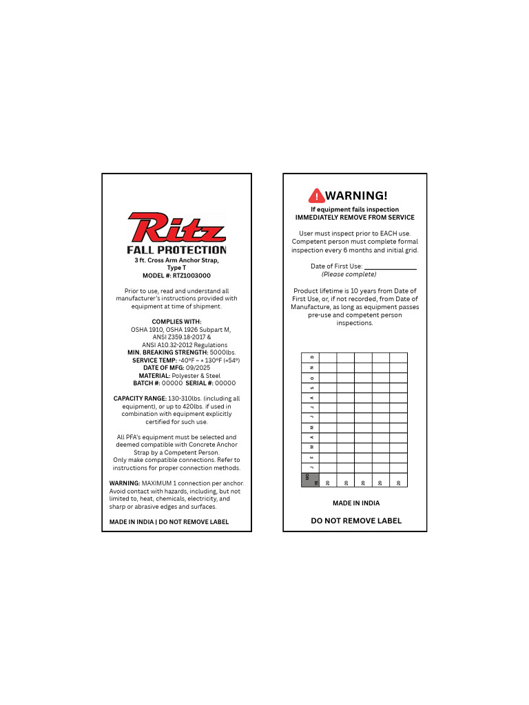 Cross Arm Anchor Strap Labels | PDF | Occupational Safety And Health ...