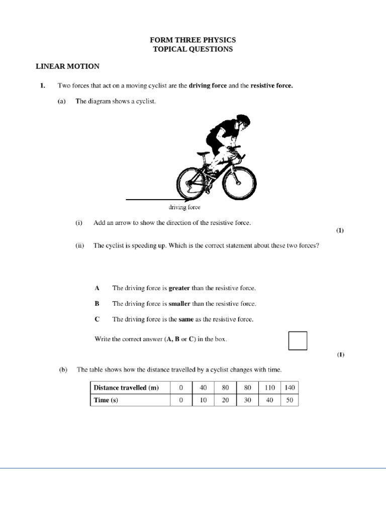 Form 3 Linear Motion Q&A Guide | PDF | Force | Physical Phenomena