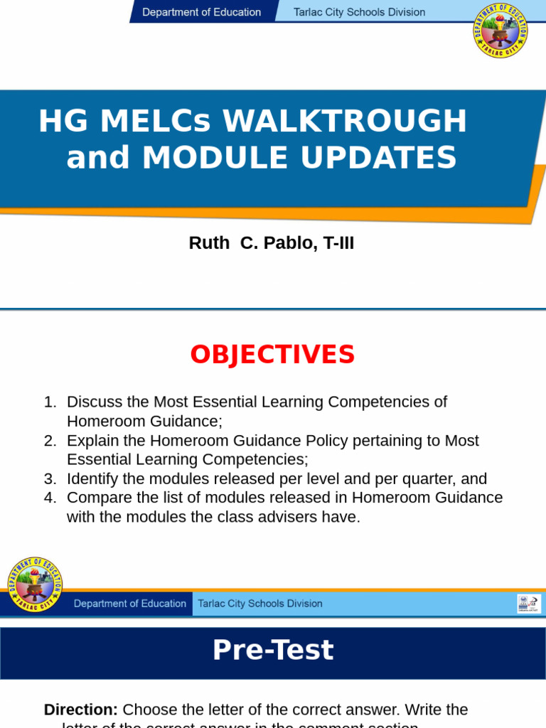 Homeroom Guidance MELCs Overview | PDF | Learning
