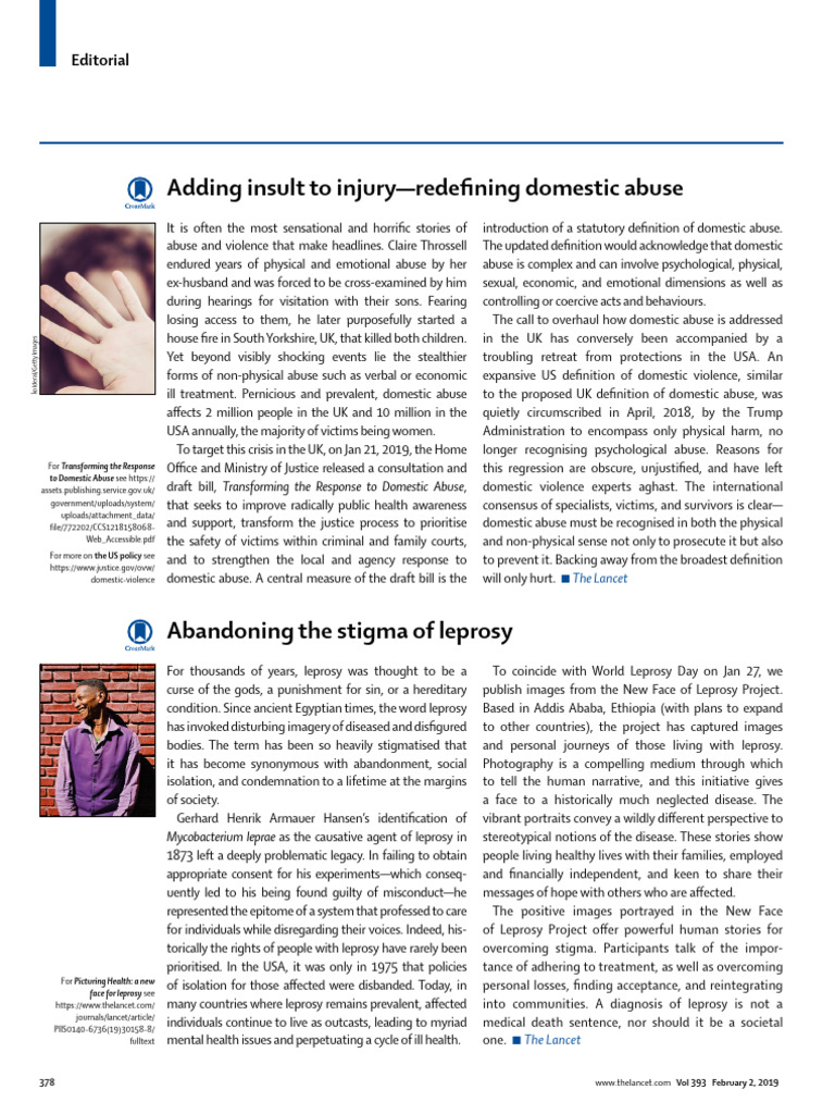 Abandoning The Stigma of Leprosy Lancet | PDF | Domestic Violence | Leprosy