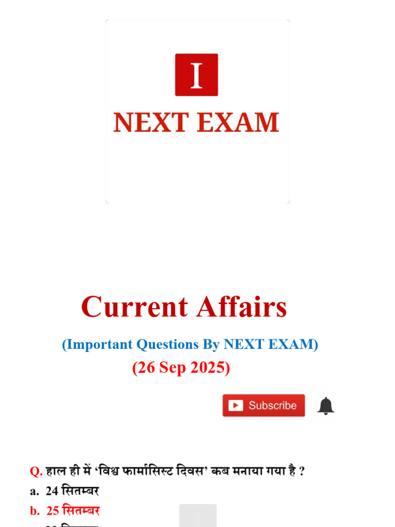26 Sep 2025 Current Affairs by NEXT EXAM | PDF