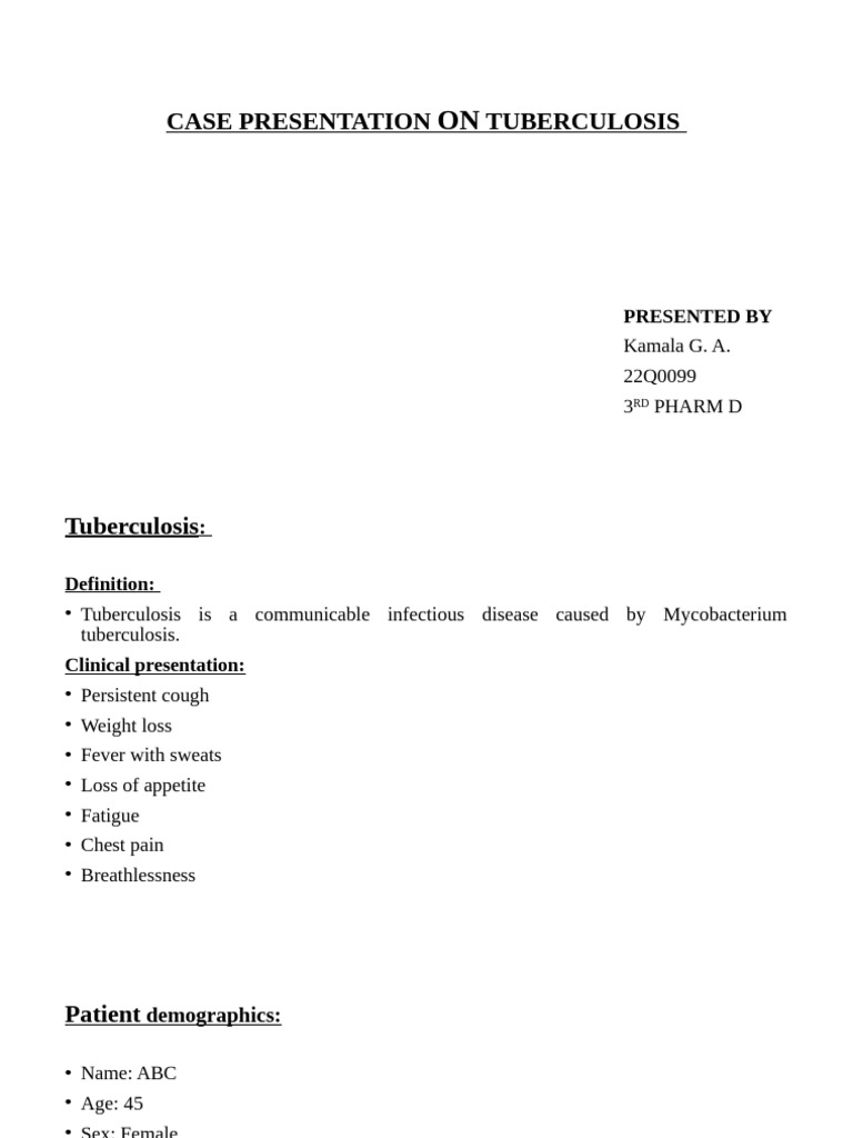 Tuberculosis Case Presentation and Management | PDF | Tuberculosis ...