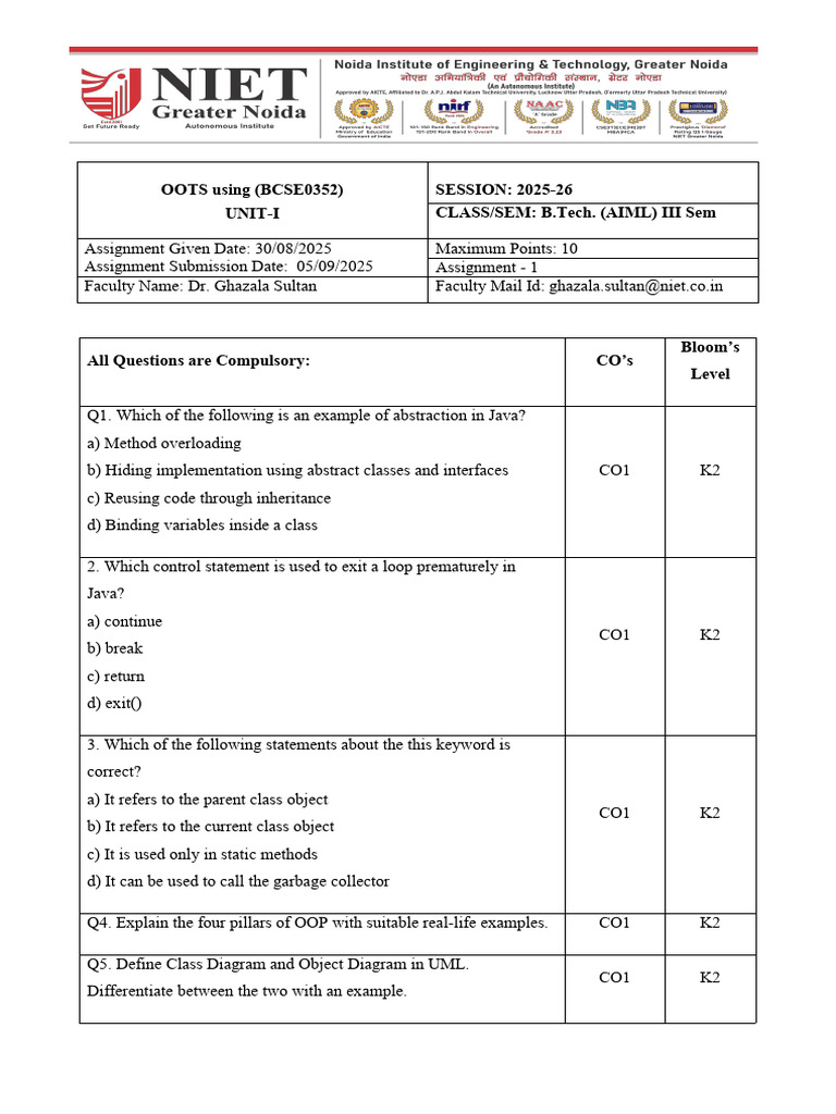 OOTS Unit1 Assignment1 2025-2026 | PDF | Class (Computer Programming) | Inheritance (Object ...