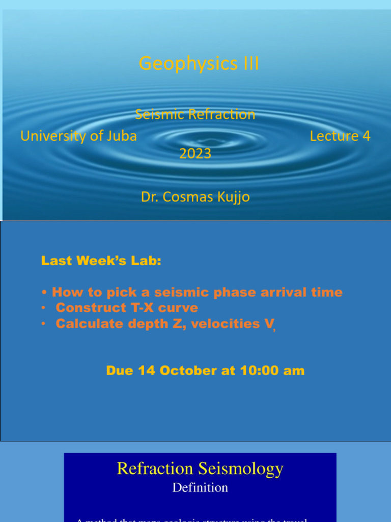 UJ5 Seismic Refraction Lecture 4ck | PDF | Refraction | Seismology