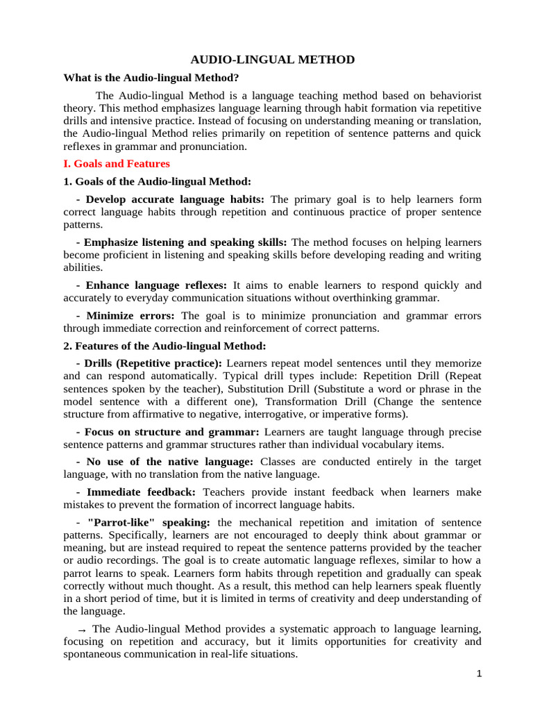 Understanding the Audio-lingual Method | PDF | Psycholinguistics ...