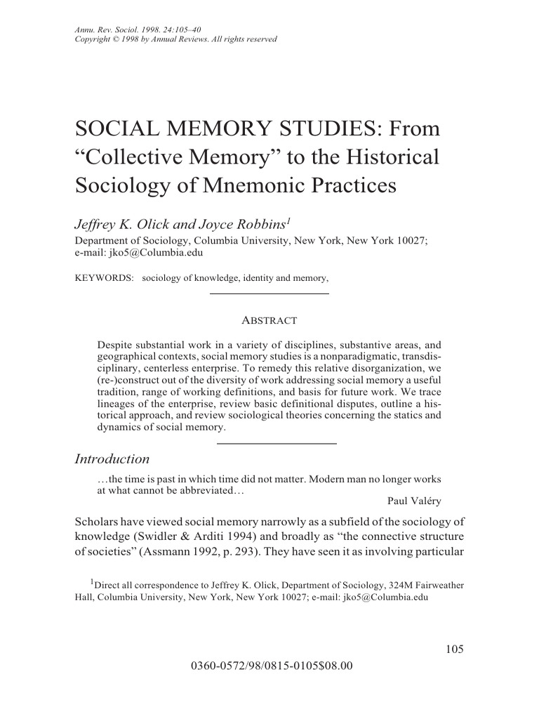 Social Memory Studies Overview | PDF | Sociology | Mind
