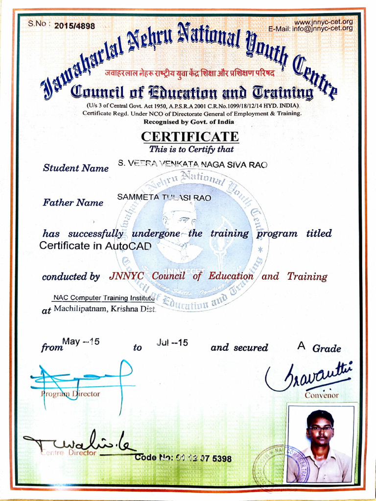 AutoCAD Certificate from JNNYC Institute | PDF