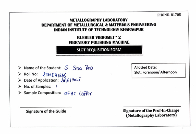 Metallography Lab Slot Requisition Form | PDF