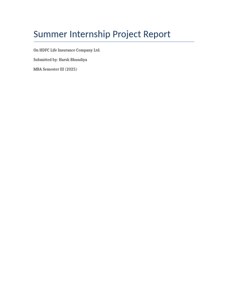 HDFC Life Internship Report Draft | PDF | Insurance | Financial Services