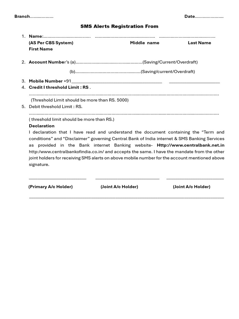 SMS Alerts Registration Form | PDF