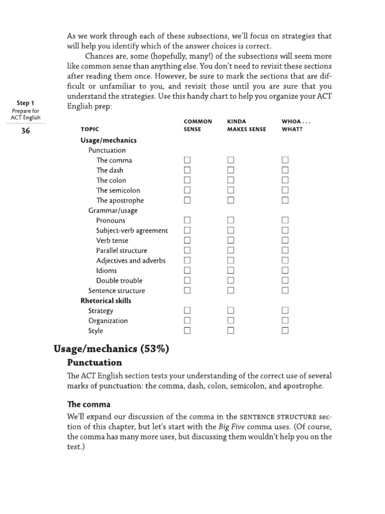 ACT English - Punctuation Notes and Exercises | PDF