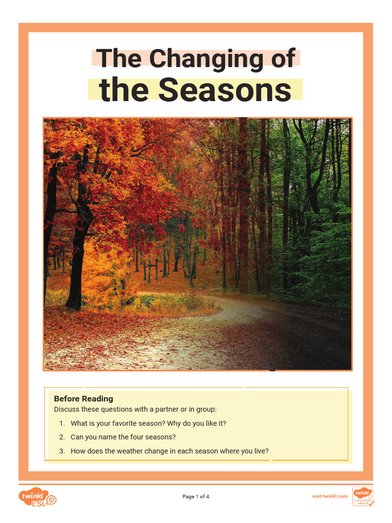 Carlos Alberto Ramirez Nova The Changing Seasons Reading Comprehension ...