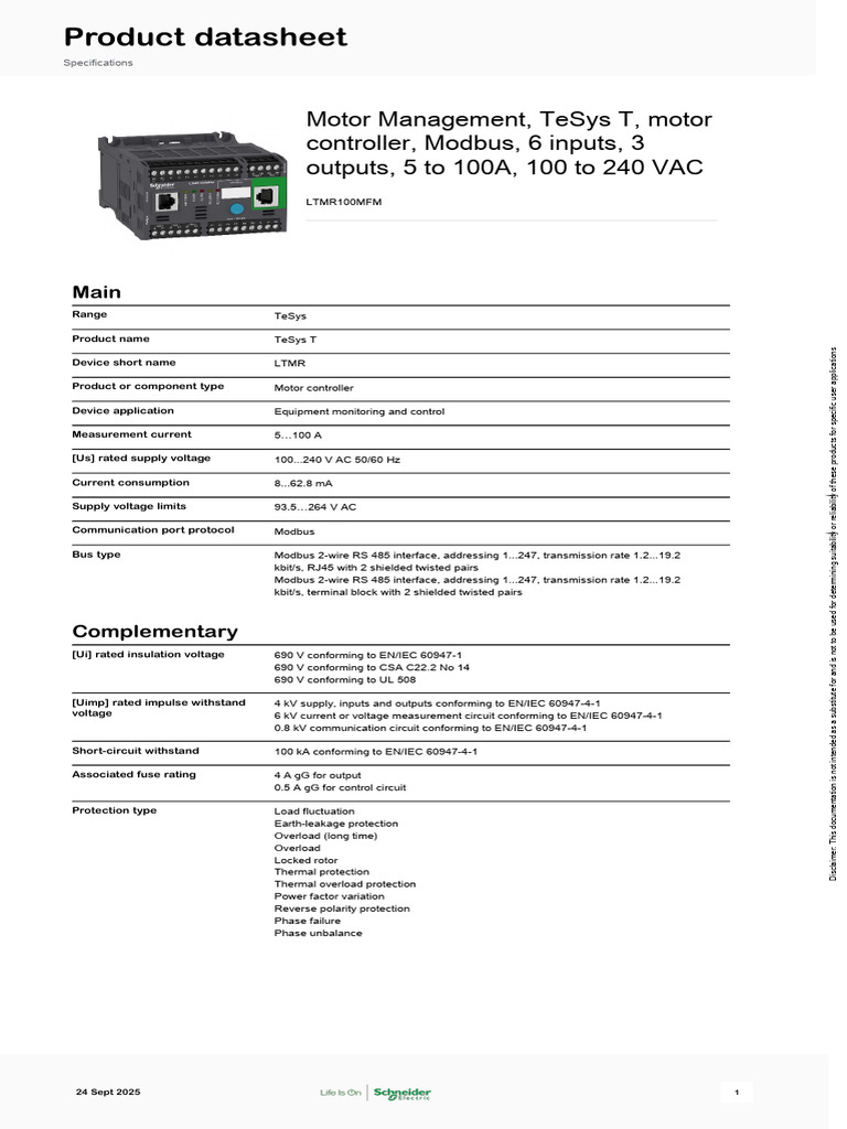 Schneider Electric Tesys-T LTMR100MFM | PDF | Alternating Current ...