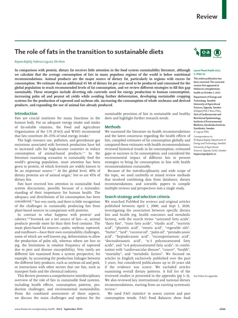 Q1 The Role of Fats in The Transition To Sustainable | PDF | Saturated ...