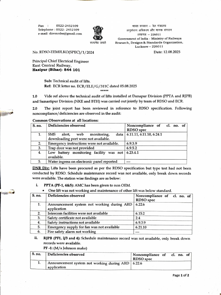 Letter To ECR Reg Audit Report of Lift | PDF | Door