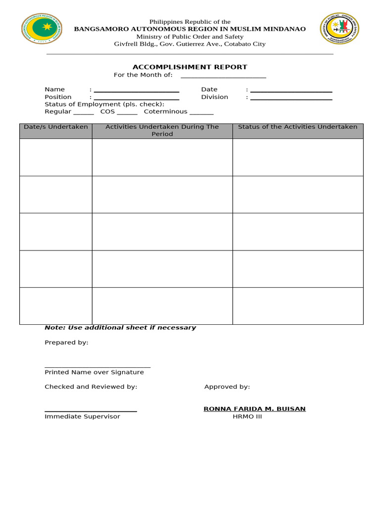 Accomplishment Report - Form | PDF