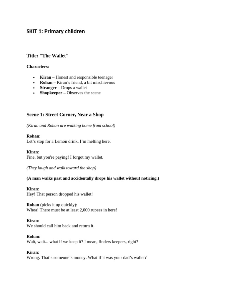 Skit 1 Skit On Integrity | PDF