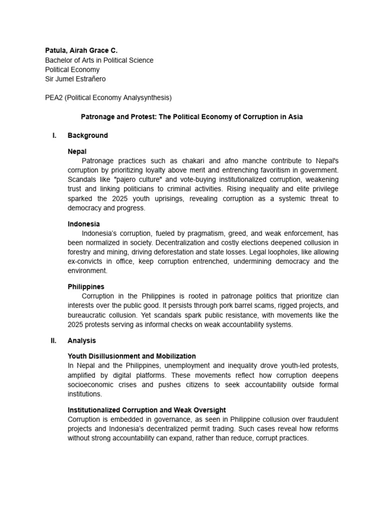 Patronage and Protest: The Political Economy of Corruption in Asia ...