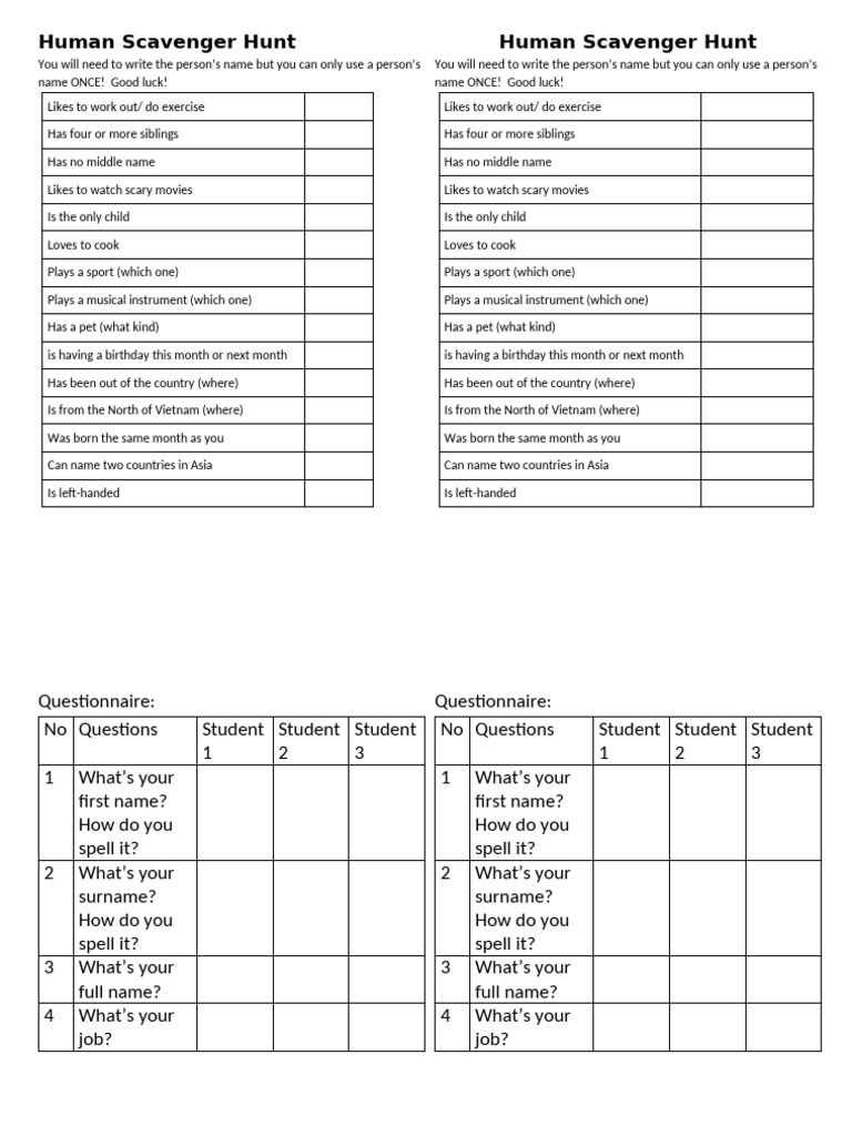 Fun Human Scavenger Hunt Game | PDF