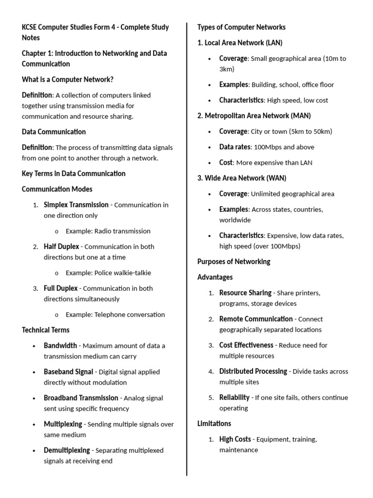 KCSE Computer Studies Form 4 | PDF | Network Topology | Computer Network