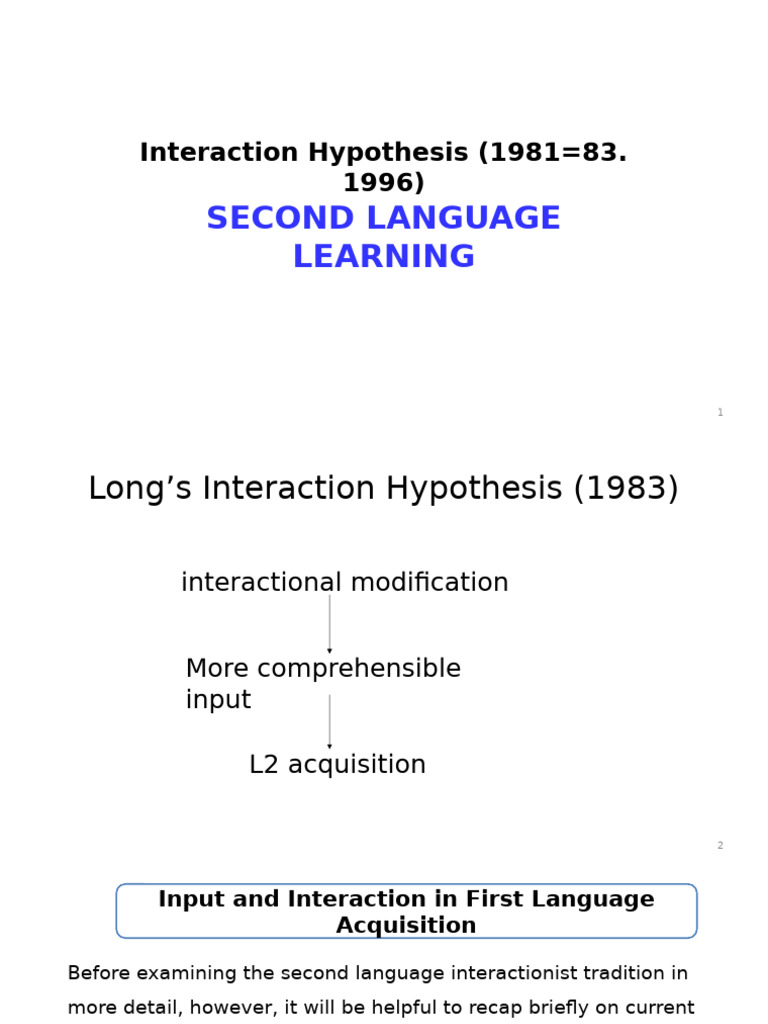 Long's Interaction Hypothesis Explained | PDF | Second Language ...