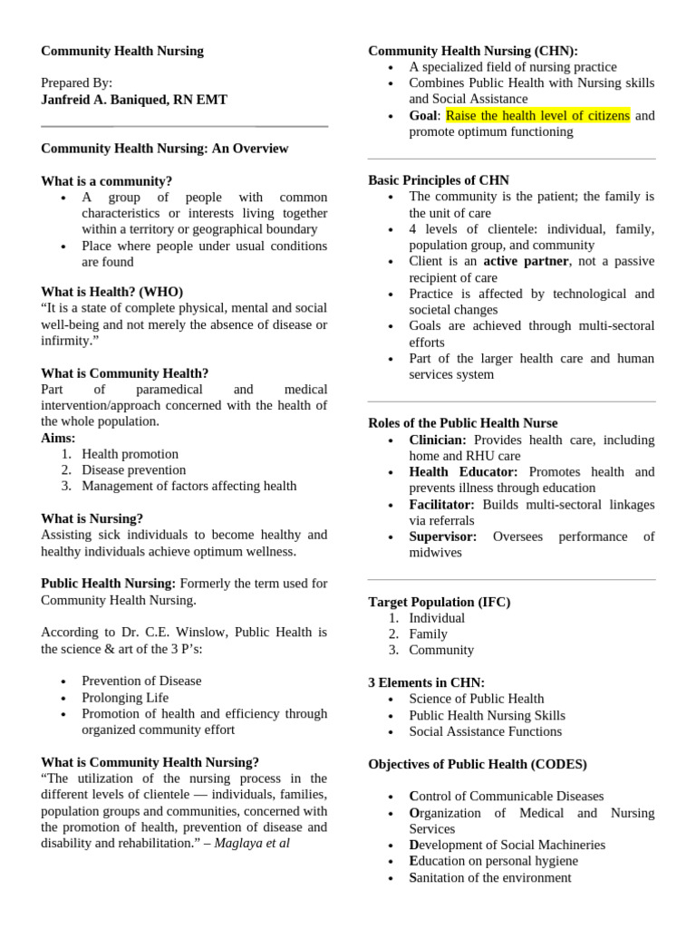 Community Health Nursing Overview | PDF | Public Health | Nursing