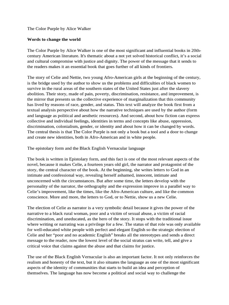 Essay 1 The Color Purple by Alberto de La Cruz Martínez | PDF