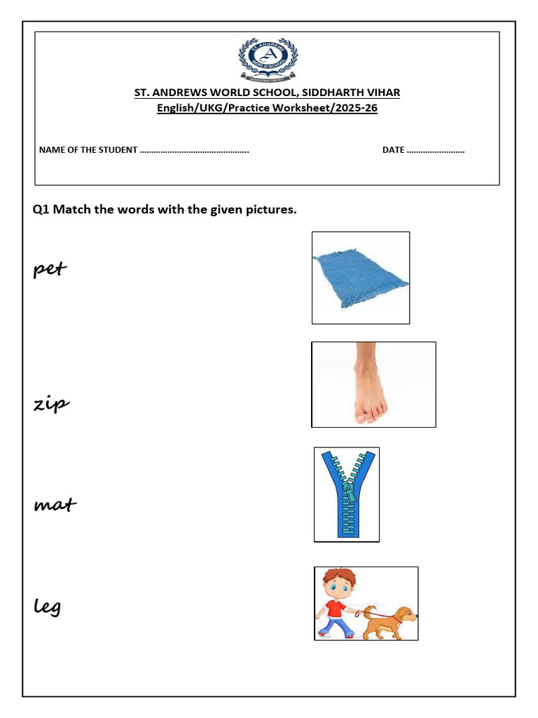 UKG-English Practice Worksheet 2025-26-2 | PDF