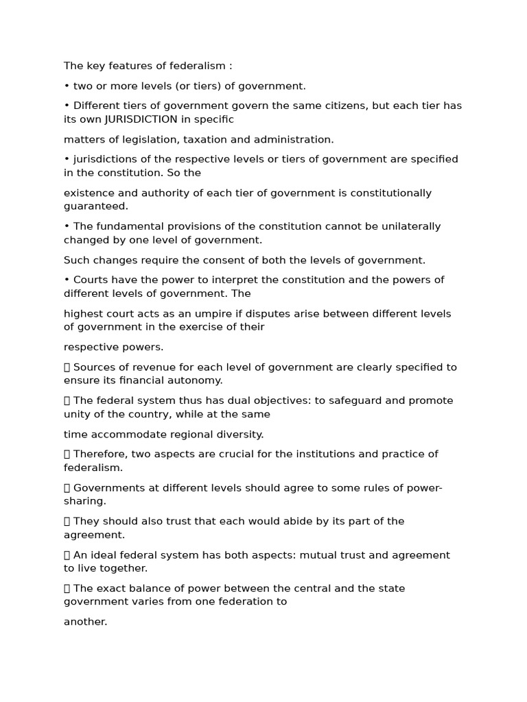 Key Features of Federalism Explained | PDF | Federation | Federalism