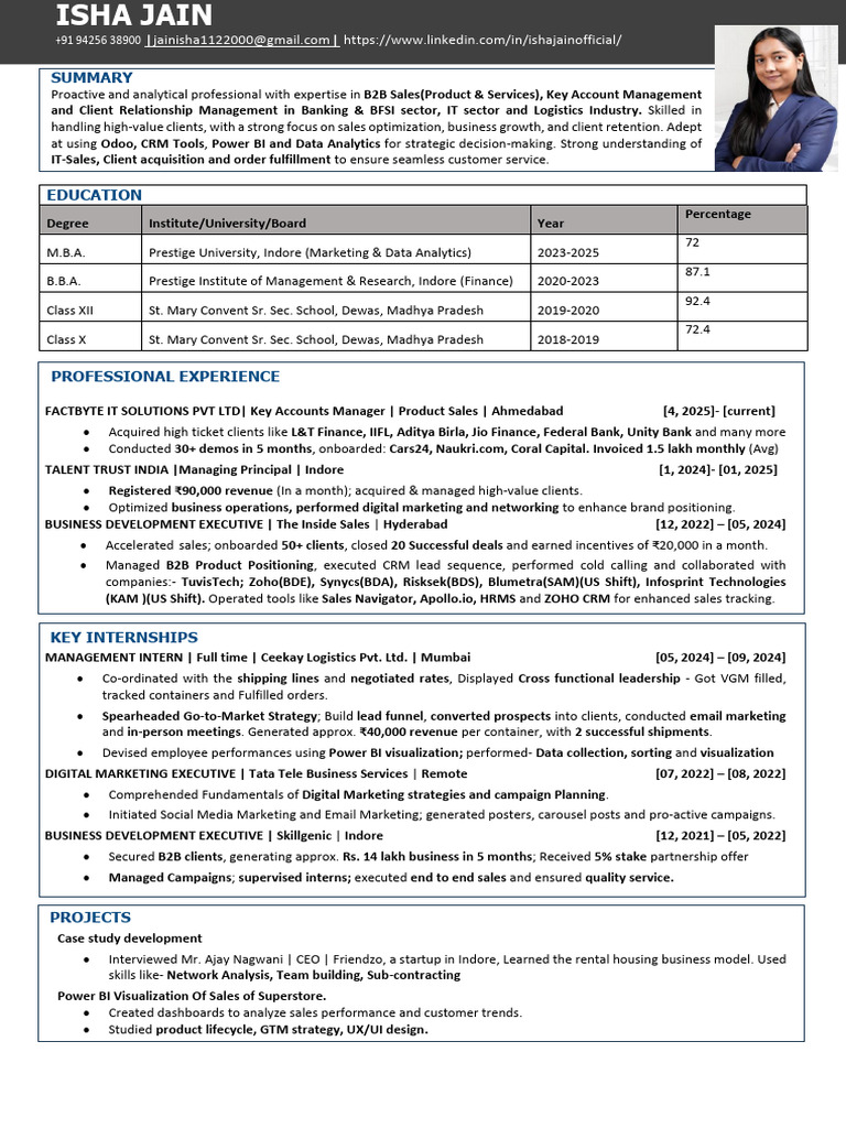 Isha Jain Resume Aug | PDF | Customer Relationship Management | Marketing