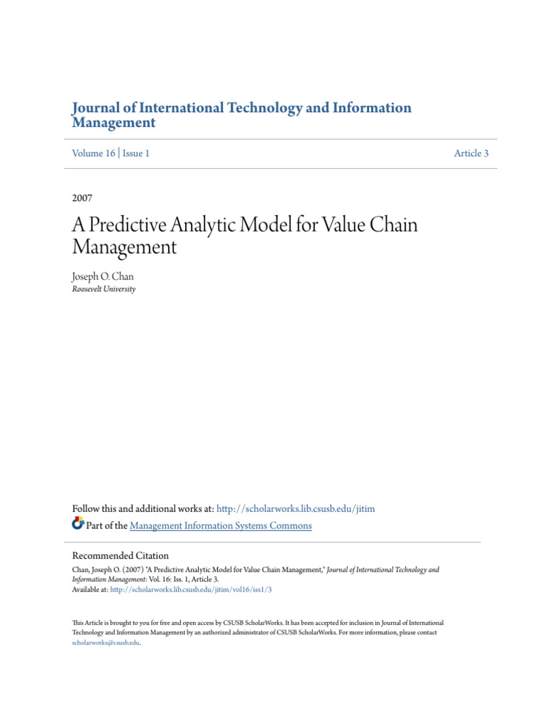A Predictive Analytic Model For Value Chain Management | PDF ...