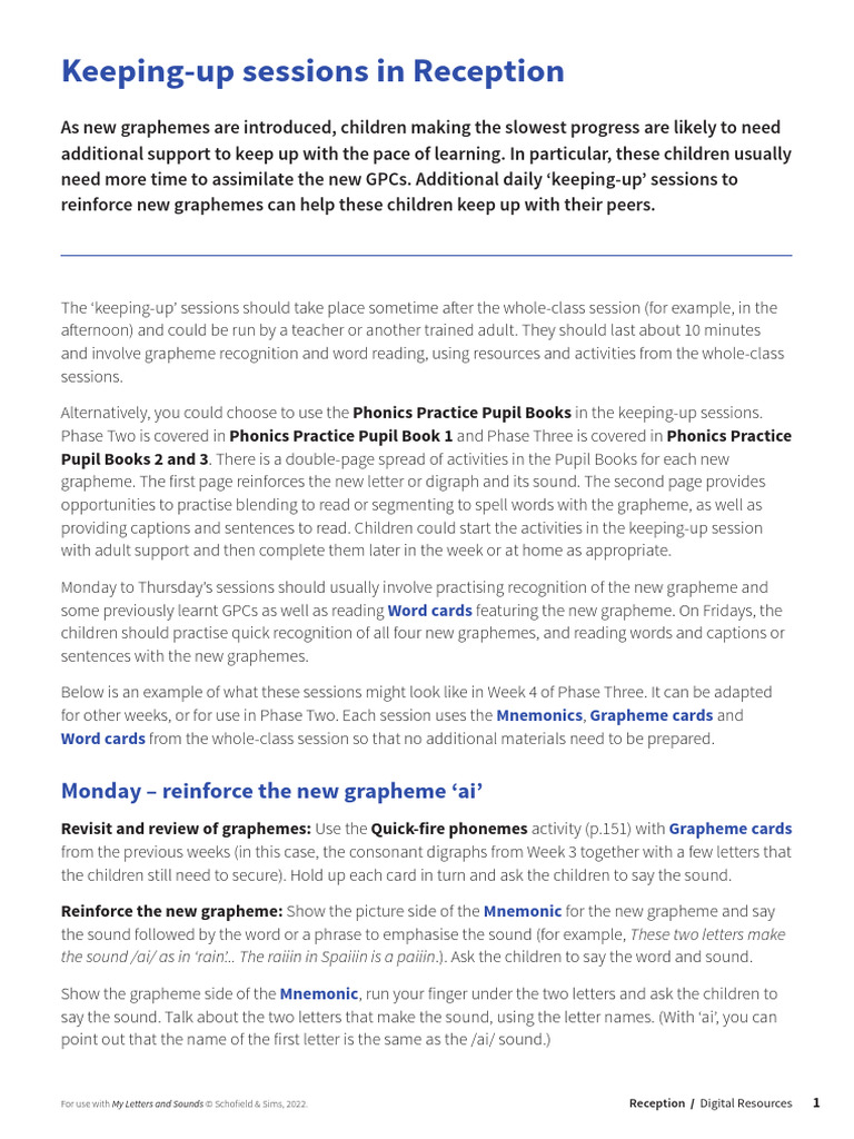 Reception Phonics Keeping-Up Sessions | PDF | Phonics | Human Communication