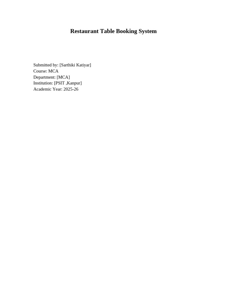 Restaurant Table Booking Synopsis | PDF | Databases | Analytics