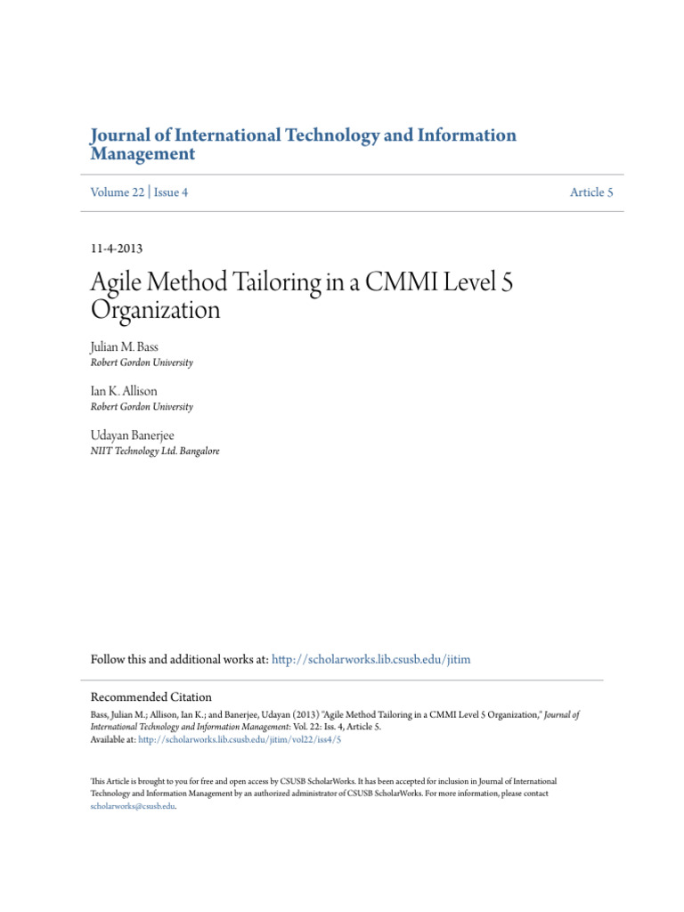 Agile Method Tailoring in A CMMI Level 5 Organization | PDF | Agile ...
