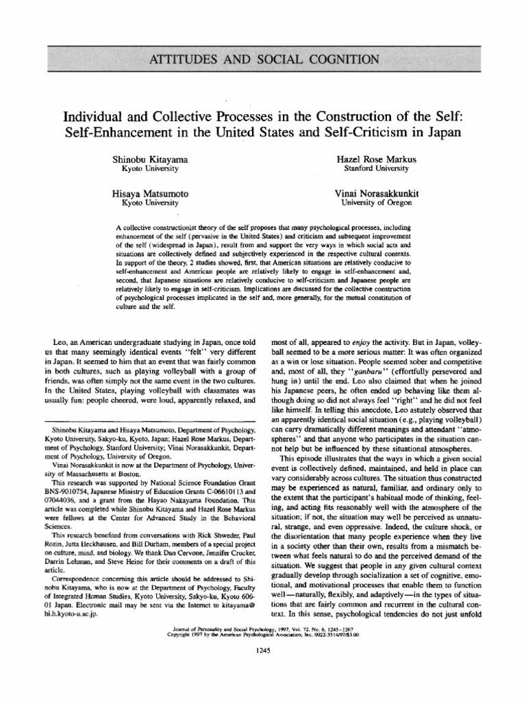 Individual and Collective Processes in The Construction of The Self ...