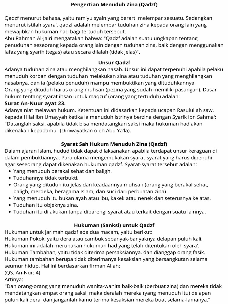Pengertian Menuduh Zina (Qadzf) Qadzf Menurut Bahasa, Yaitu Ram'yu ...